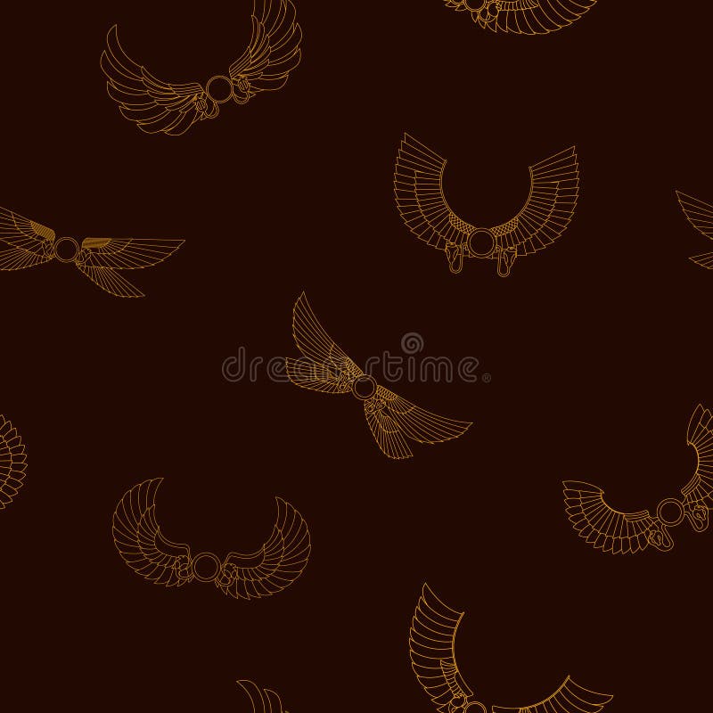 Seamless Pattern with Ancient Egyptian Symbol Winged Sun Stock Vector ...