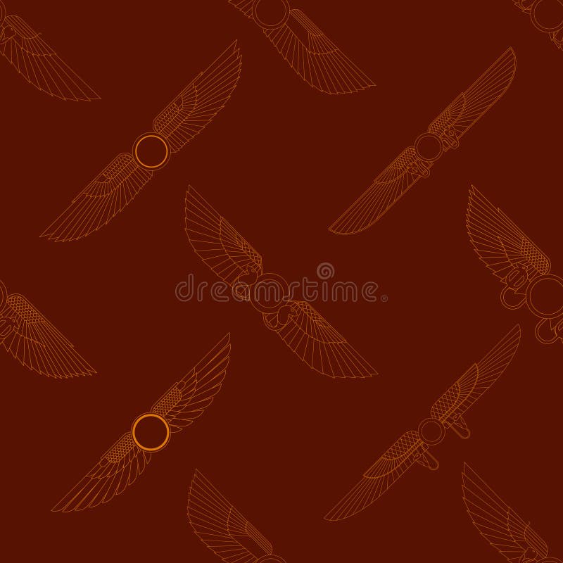 Seamless Pattern with Ancient Egyptian Symbol Winged Sun Stock Vector ...
