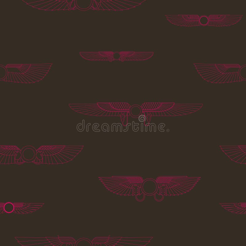 Seamless Pattern with Ancient Egyptian Symbol Winged Sun Stock Vector ...