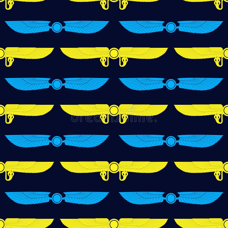 Seamless Pattern with Ancient Egyptian Symbol Winged Sun Stock Vector ...