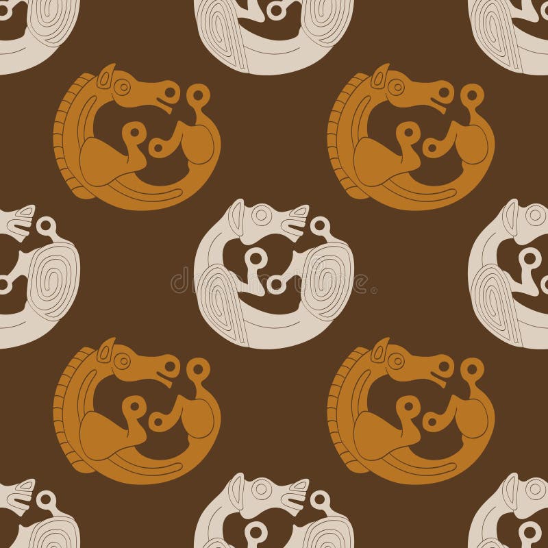 Seamless Pattern with Ancient Scythian Art and Animal Motifs Stock ...