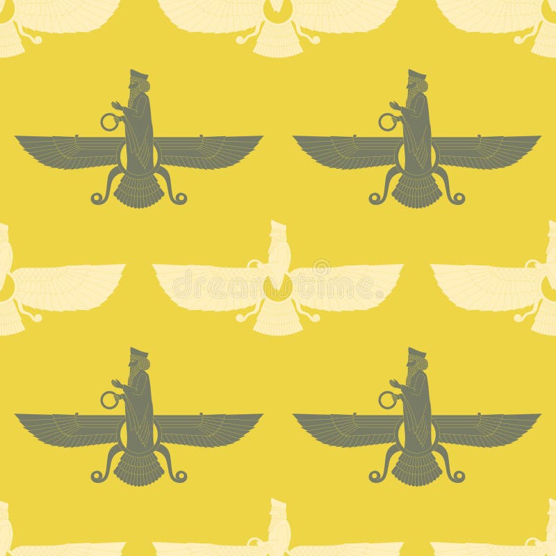 Seamless Pattern with Ancient Sumerian Symbol Faravahar Stock Vector ...