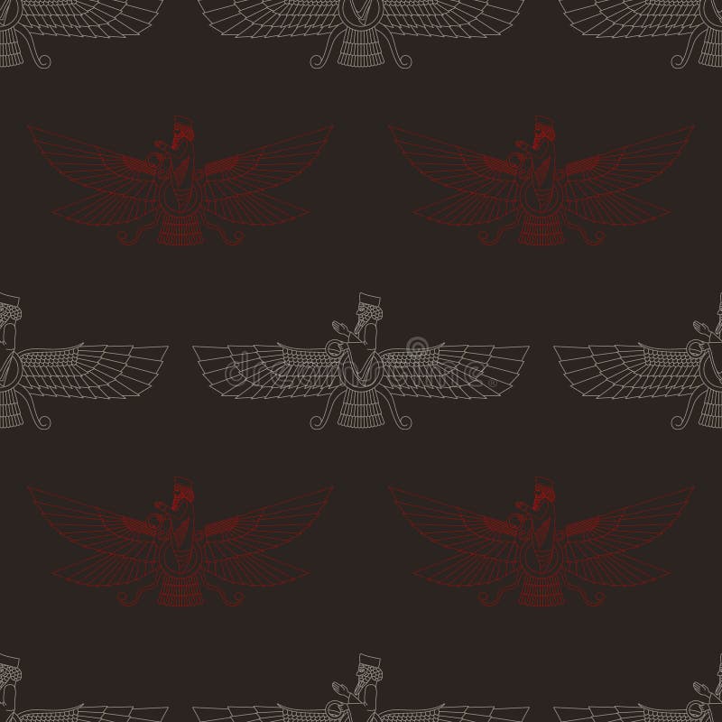 Seamless Pattern with Ancient Sumerian Symbol Faravahar Stock Vector ...