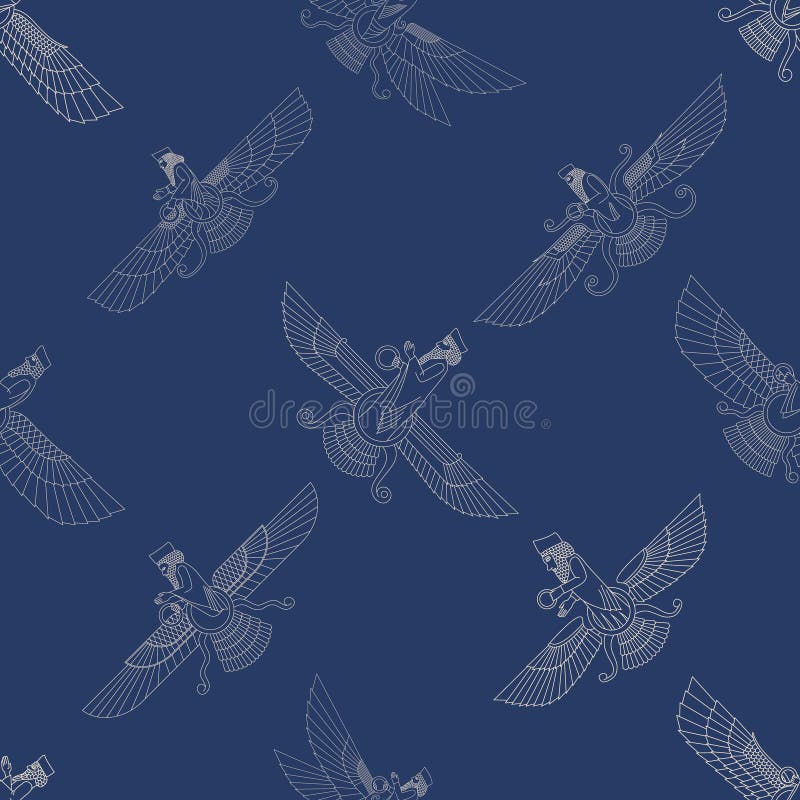 Seamless Pattern with Ancient Sumerian Symbol Faravahar Stock Vector ...