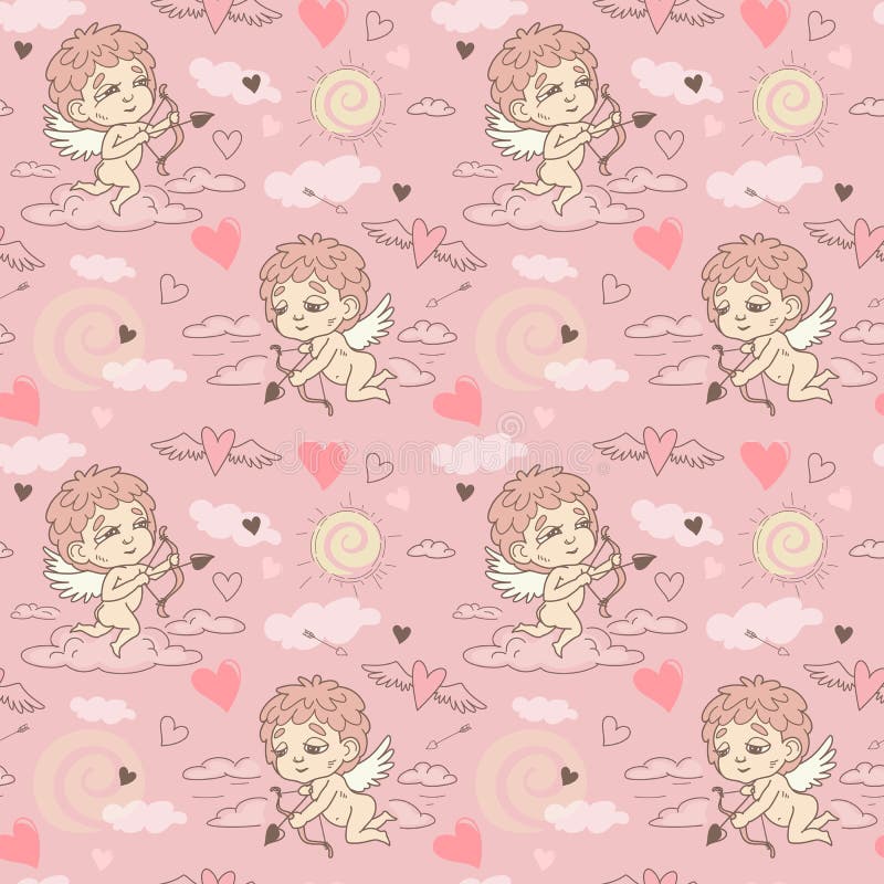 Seamless Pattern with Angels and Cupids Valentine`s Day Stock Vector ...