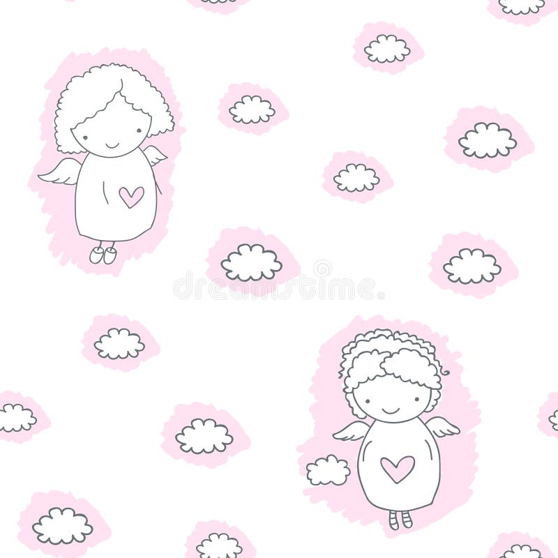 Seamless Pattern with Angels Stock Vector - Illustration of card ...