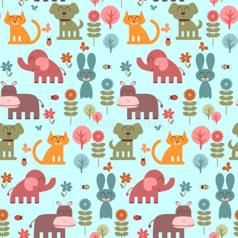 Seamless Pattern with Animals Stock Vector - Illustration of backdrop ...