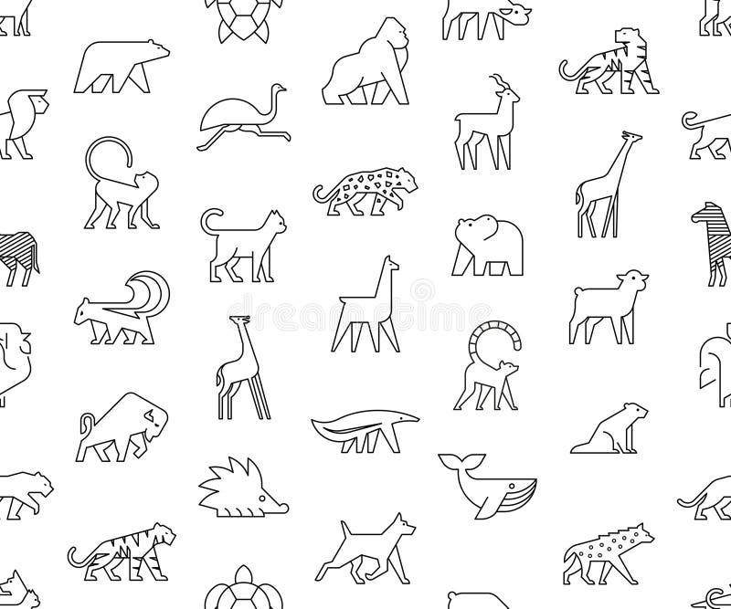 Seamless Pattern with Animals Logos Stock Vector - Illustration of ...