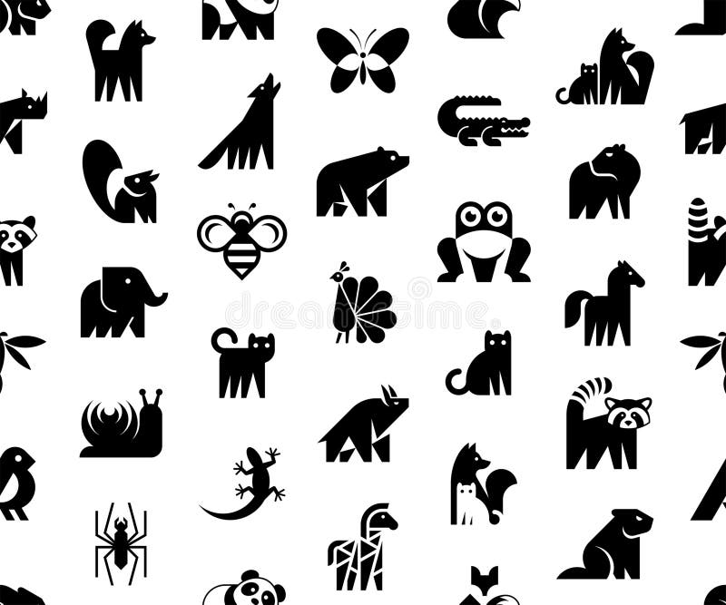 Seamless Pattern with Animals Logos Stock Vector - Illustration of ...