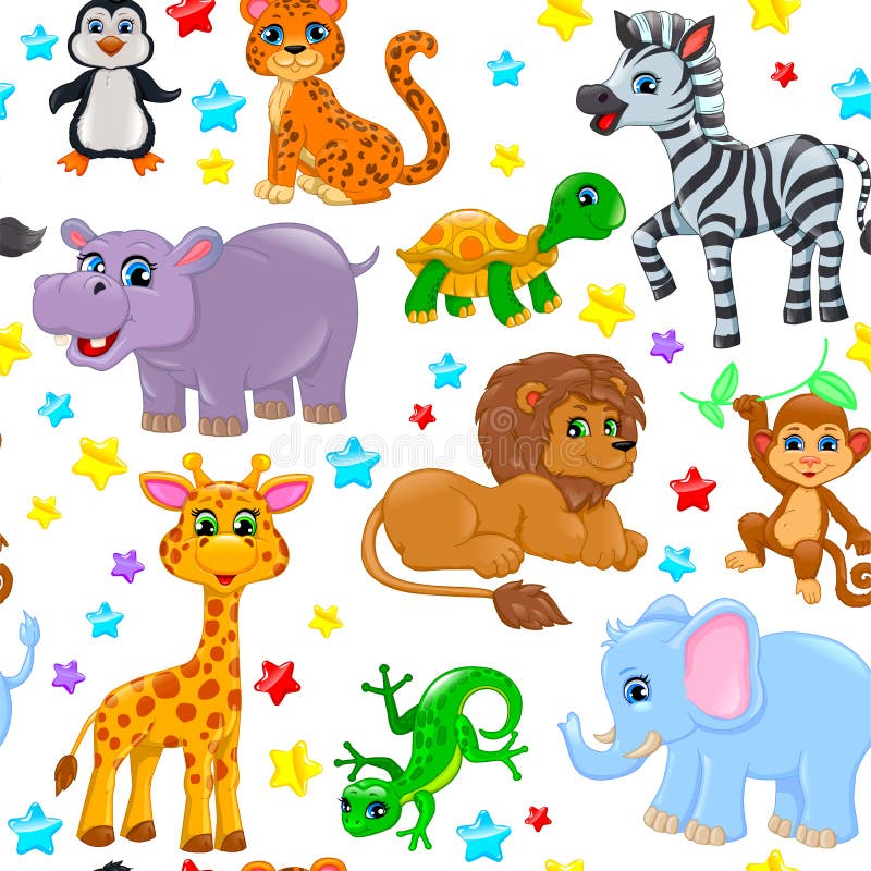 Seamless Pattern Animals and Stars Stock Vector - Illustration of ...