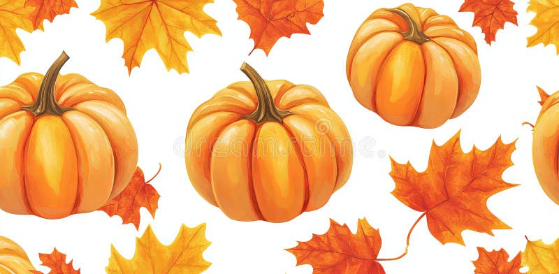 A Seamless Pattern with Animated Pumpkins and Squash Leaves in ...