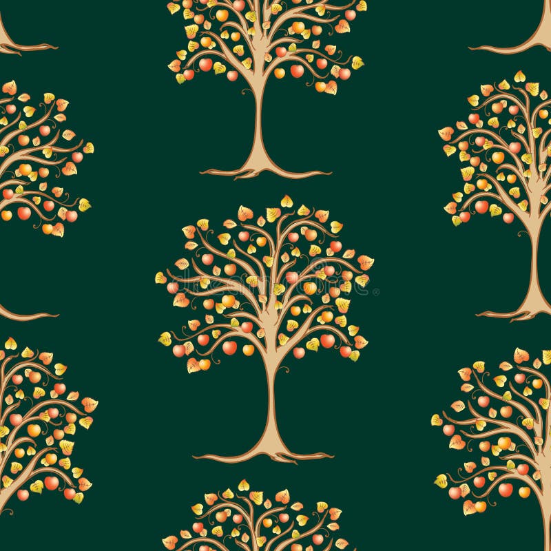 Seamless Pattern of Apple Trees with Ripe Fruits Stock Vector ...