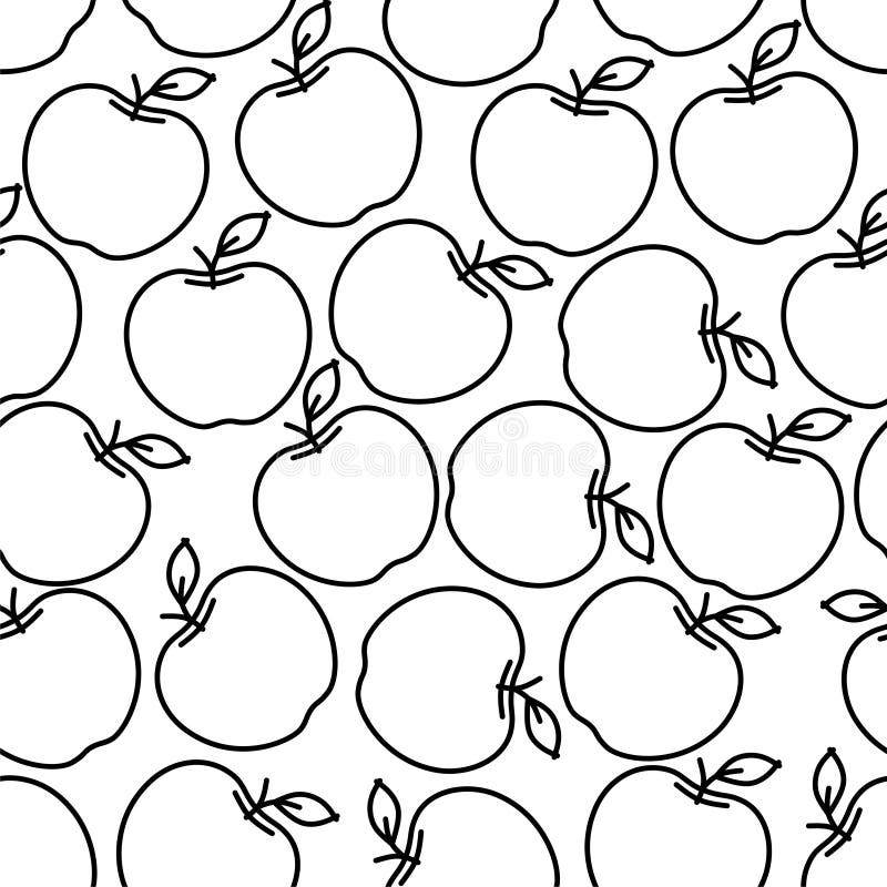 Seamless Pattern with Apples only Black Outline Stock Vector ...