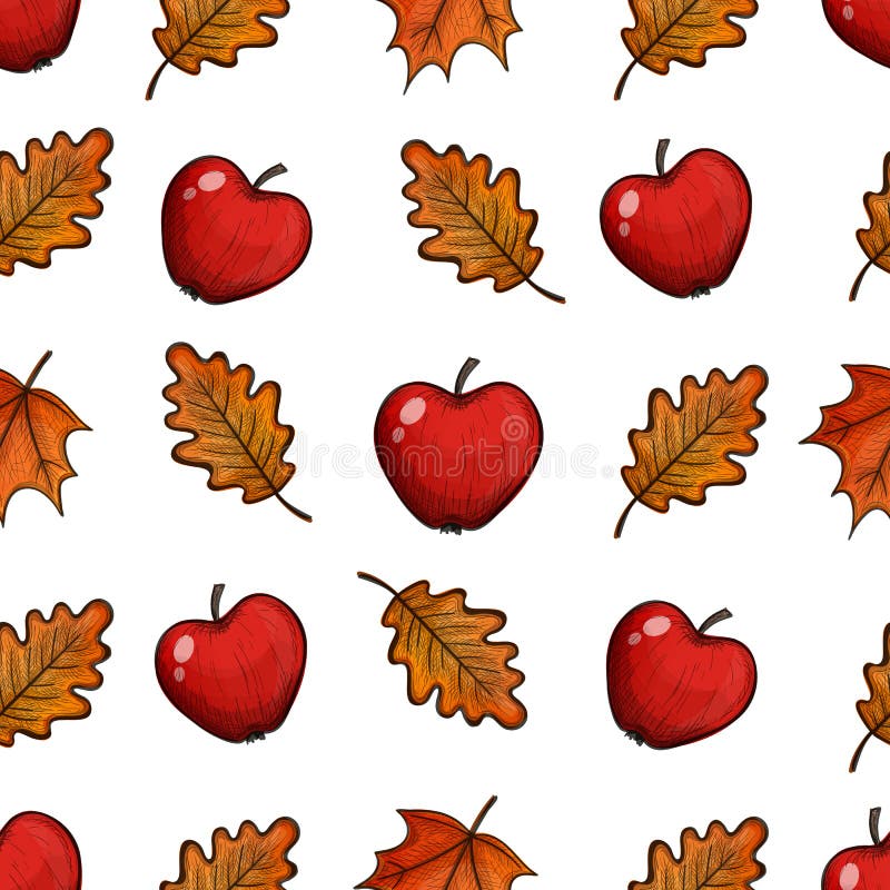 Seamless Pattern with Apples and Leaves Stock Vector - Illustration of ...