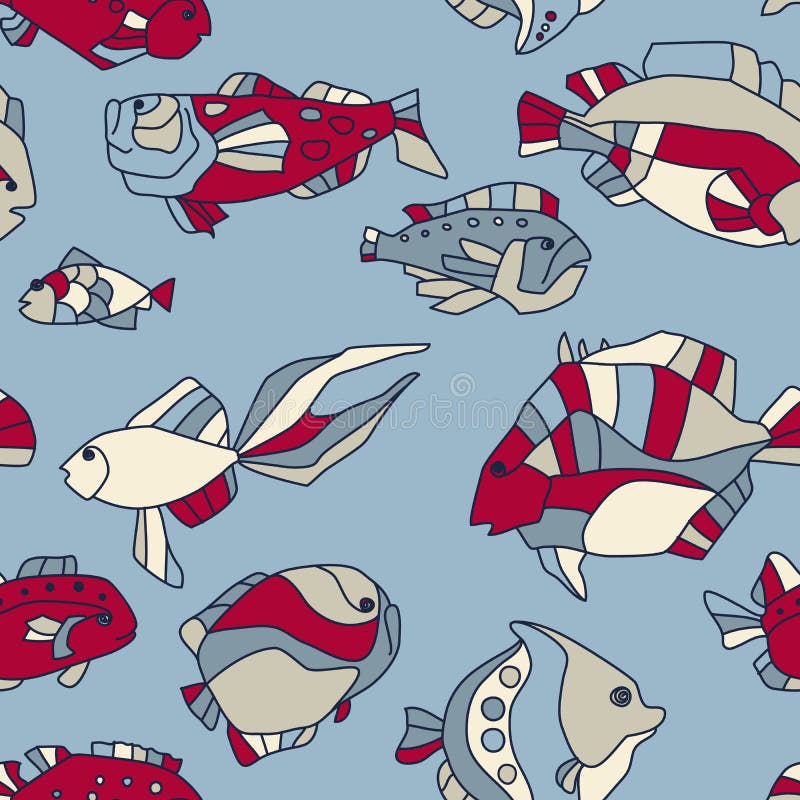 Seamless Pattern Aquarium Fish Wave Stock Vector - Illustration of ...