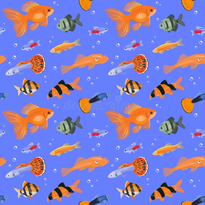 Seamless Pattern with Aquarium Fishes. Colorful Vector Illustration ...