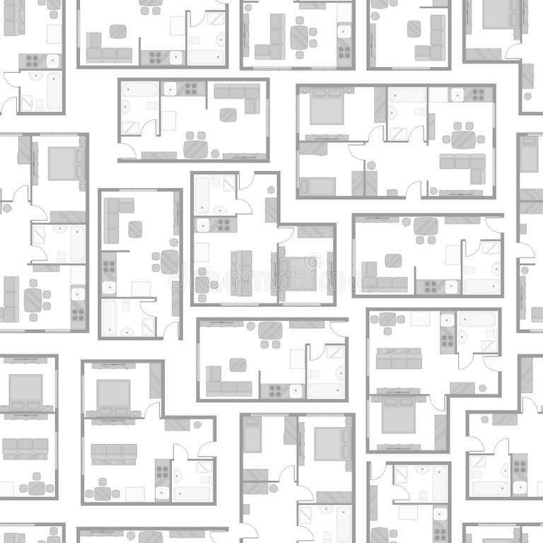 Seamless Pattern with Architectural Projects of Apartment and Furniture ...