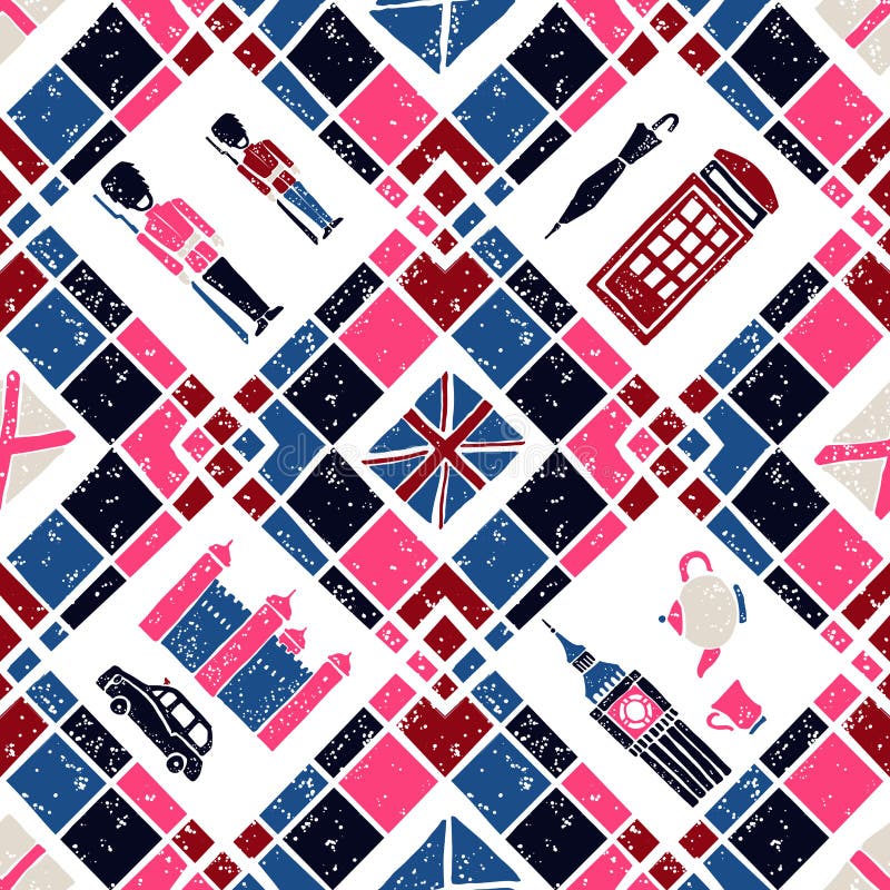 Seamless Pattern Argyle and English Symbols Stock Illustration ...