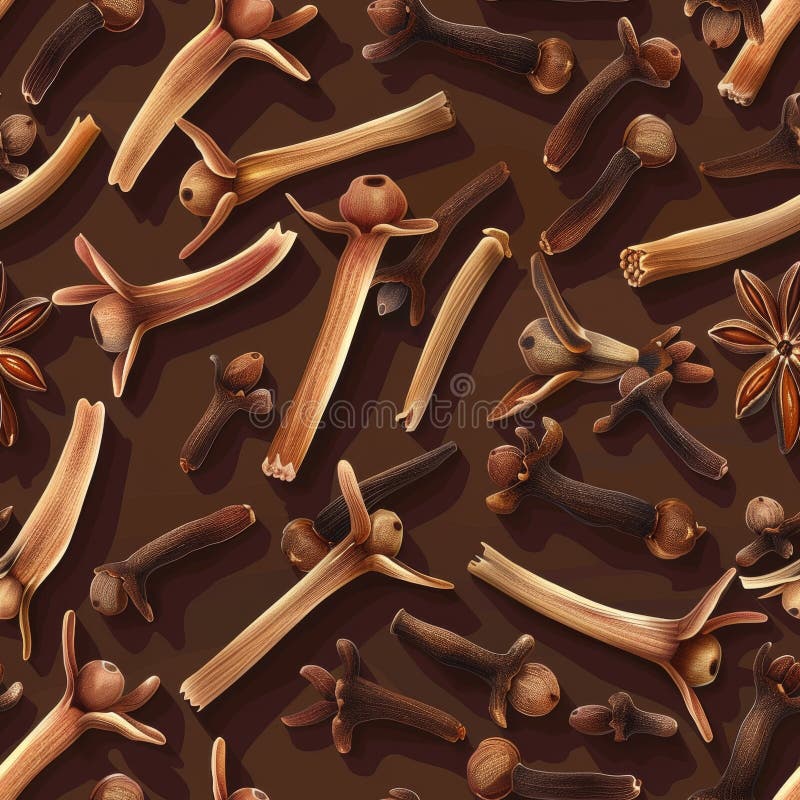 Seamless Pattern of Aromatic Whole Cloves on Warm Brown Background ...