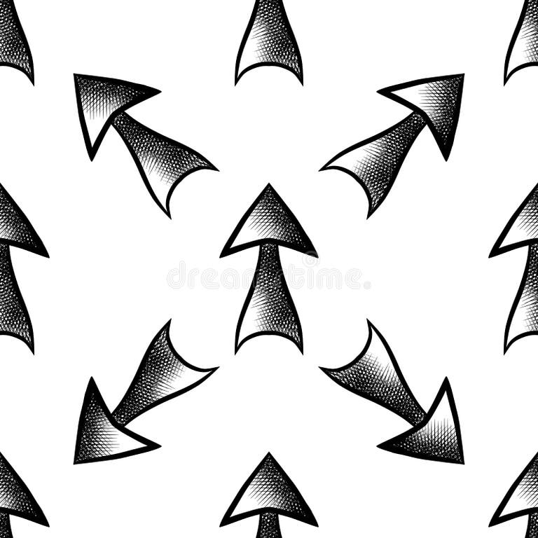 Seamless Pattern with Arrows with Hatching on White Background ...