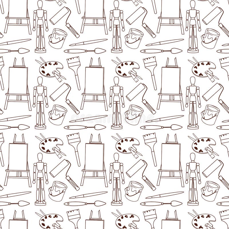 Seamless Pattern with Artistic Tools in a Linear Style. Stock Vector ...