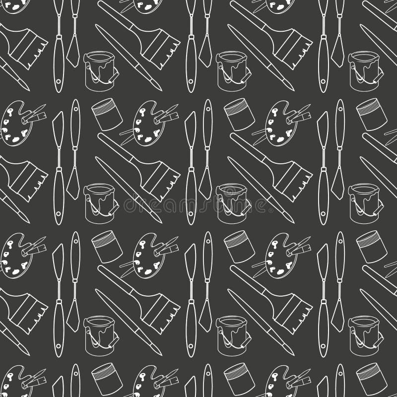 A Seamless Pattern with Artistic Tools in a Linear Style. Stock Vector ...