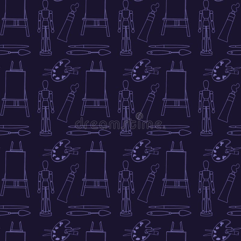 Seamless Pattern with Artistic Tools in a Linear Style. Stock Vector ...