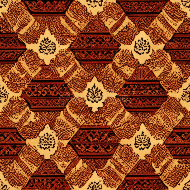 Seamless Pattern of Asian-inspired Textile Motifs Stock Illustration ...