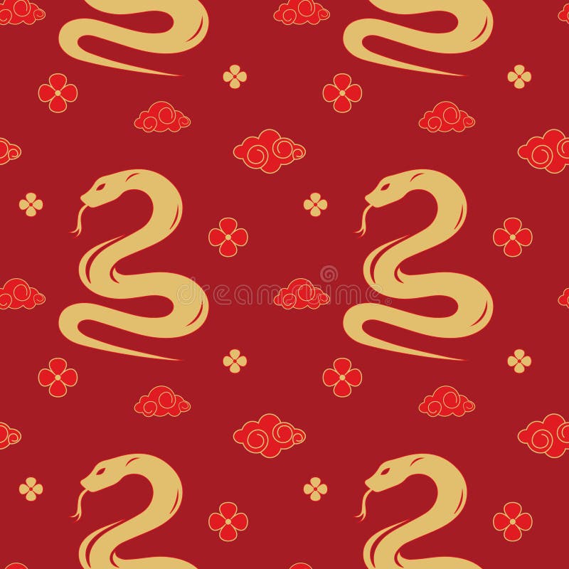 Seamless Pattern with Asian Snake on Red Background . Happy Chinese New ...