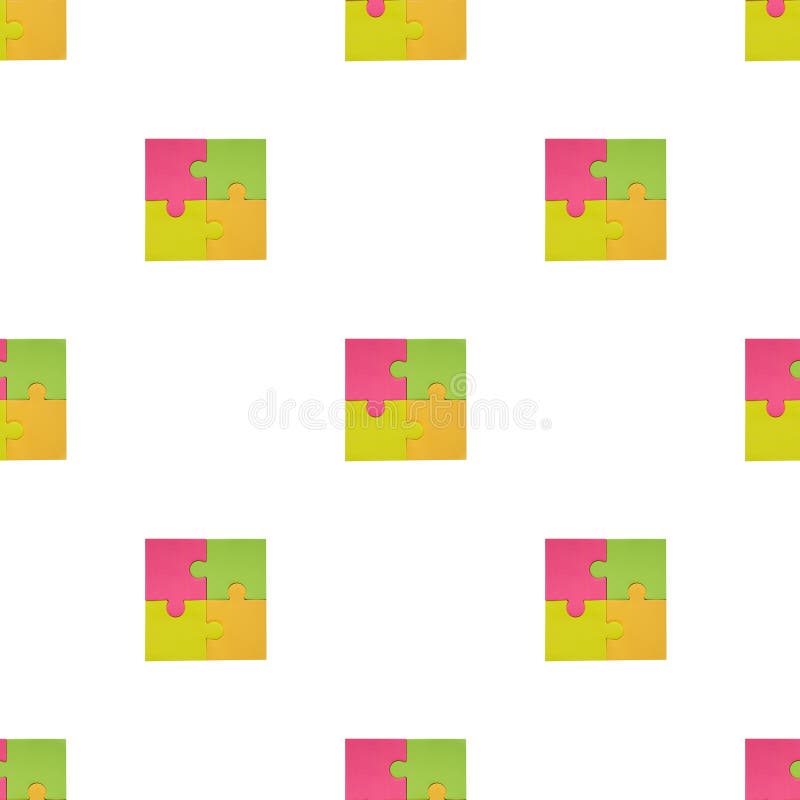 Seamless Pattern of Assembled Multi-colored Puzzle Pieces. White ...