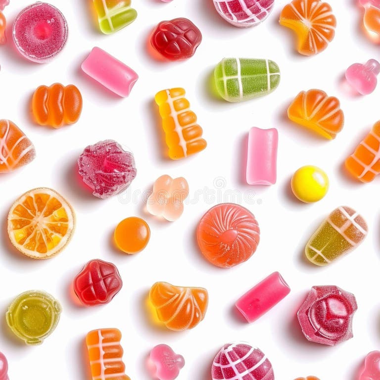 Seamless Pattern of Assorted Hard Candies on a Clean White Background ...