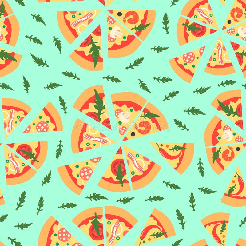 Seamless Pattern with Assorted Pizza Slices. Vector Illustration Stock ...