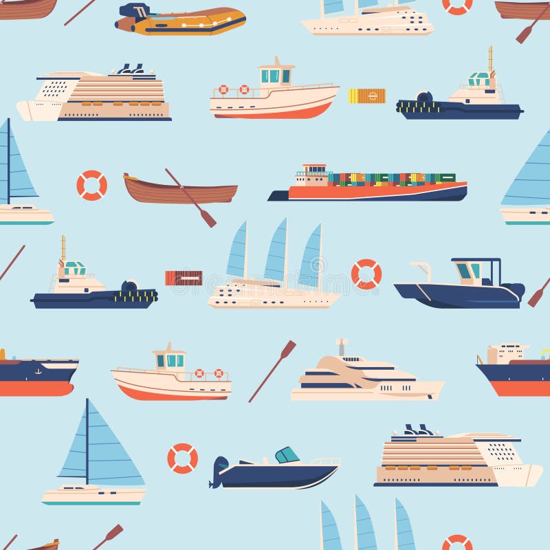 Seamless Pattern with an Assortment of Ships and Boats, Creating Nautical-inspired Design ...