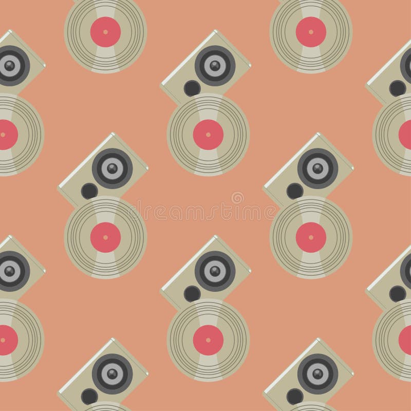 Seamless Pattern with Audio Speaker and Vinyl Disk. Vector Illustration ...