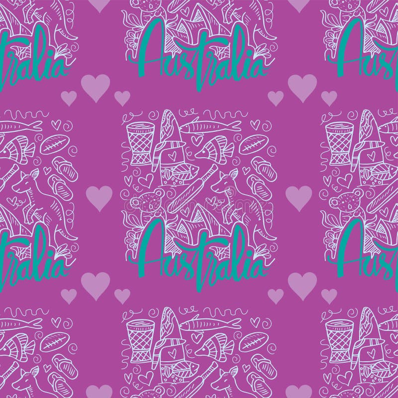 Seamless Pattern with Australia-themed Illustration with Iconic Symbols ...