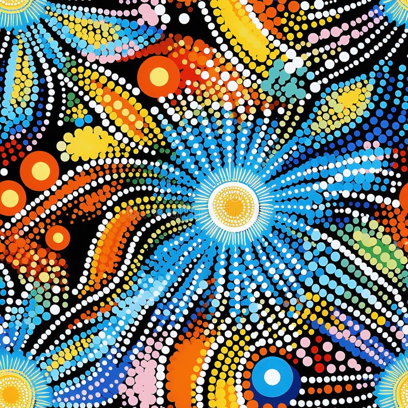Seamless Pattern in Australian Aboriginal Dot Painting Style. Stock ...
