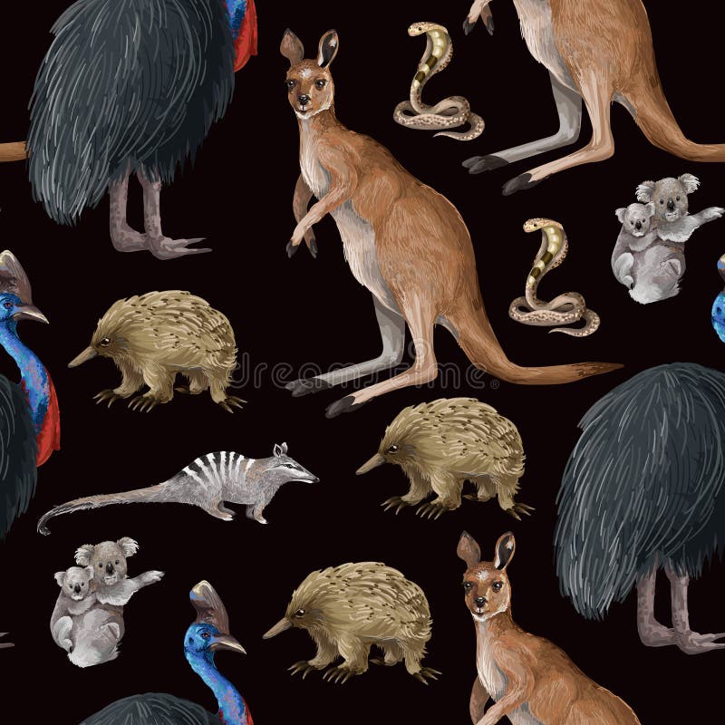 Seamless Pattern with Australian Animals and Trees. Vector. Stock ...