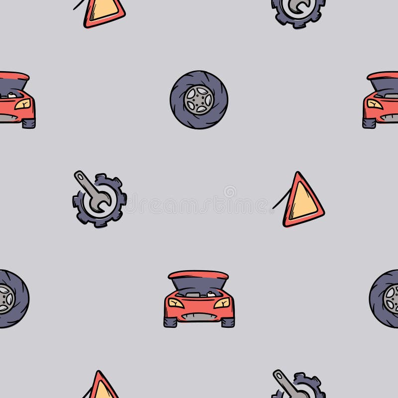 Seamless Pattern with Auto Accessories, Triangle, Wheel, Broken Car ...