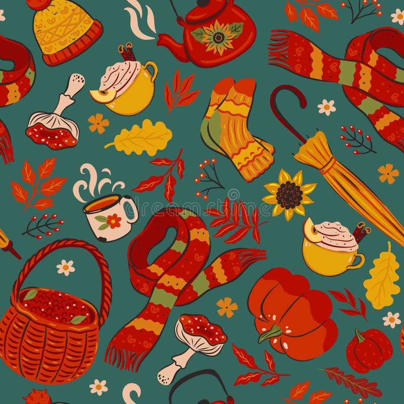 Seamless Autumn Pattern with White Samoyed Dogs. Vector Graphics Stock Vector - Illustration of ...