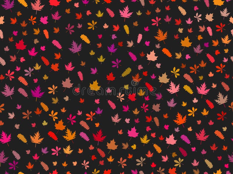 Seamless Pattern with Autumn Leaves on a Black Background. Colorful ...
