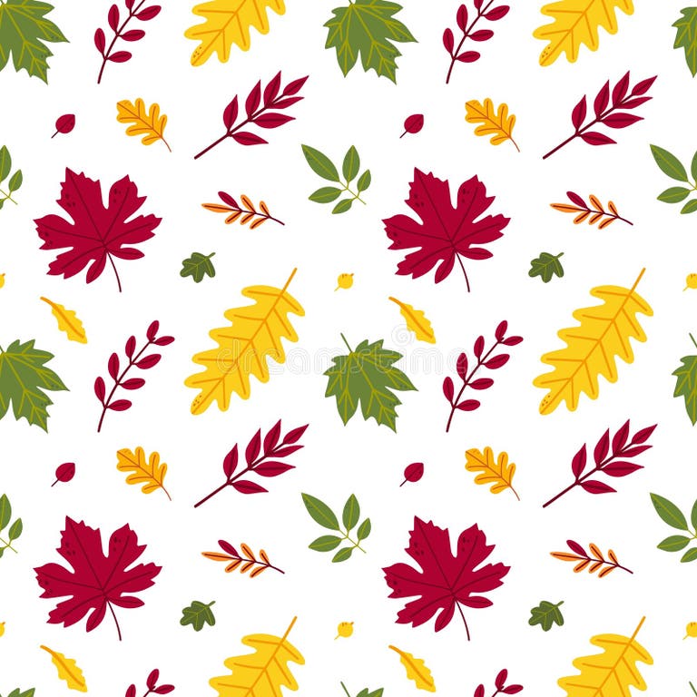 Seamless Pattern of Autumn Leaves from Different Trees, Ash, Birch, Oak ...