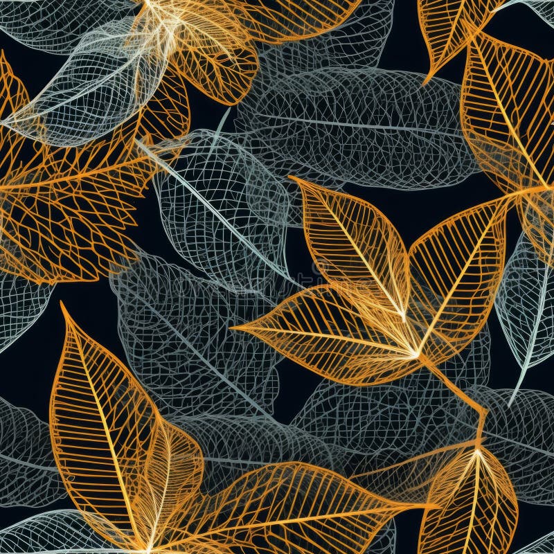 Seamless Pattern with Autumn Leaves. Effect Skeleton Leaf Foliage on ...