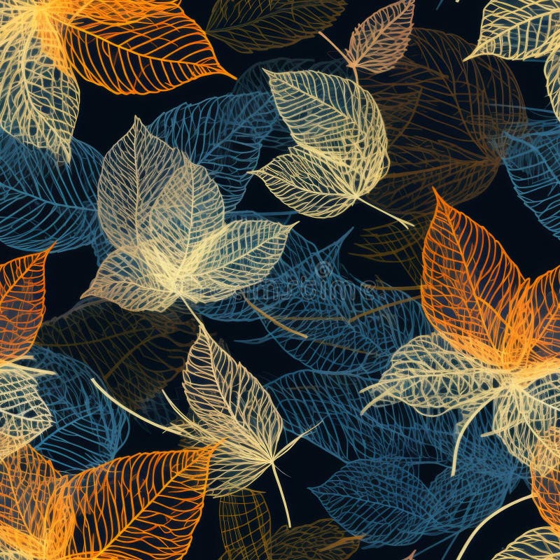 Seamless Pattern with Autumn Leaves. Effect Skeleton Leaf Foliage on ...