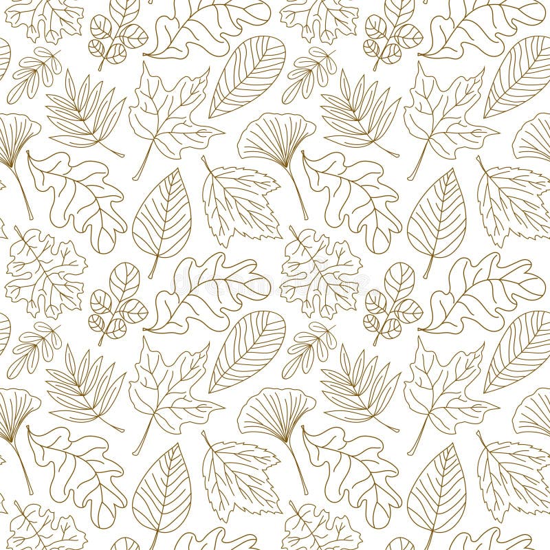 Seamless Pattern with Autumn Leaves in Elegant Outline Style. Delicate ...