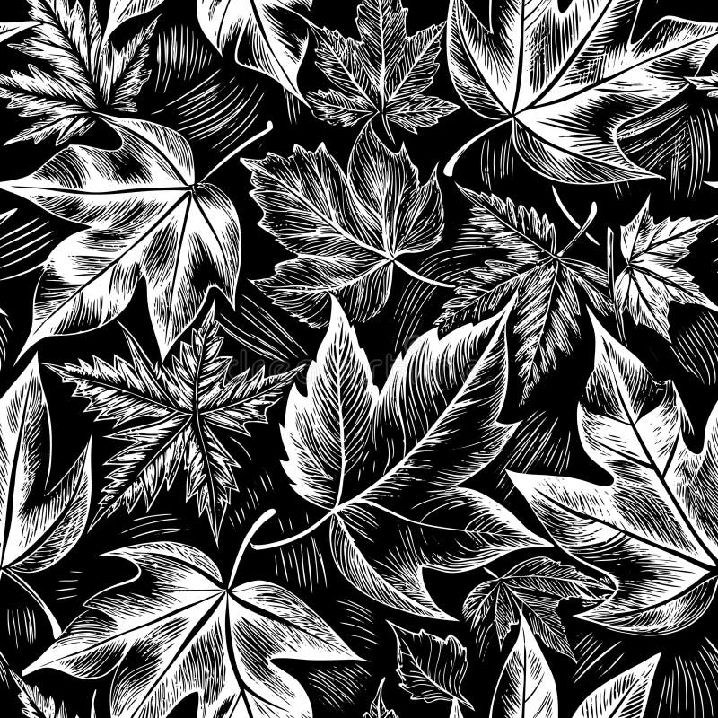 Seamless Pattern of Autumn Leaves in the Style of Engraving Stock ...