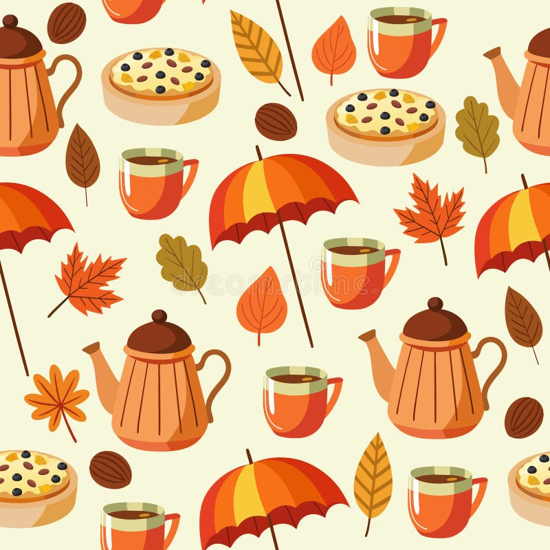 Seamless Pattern with Autumn Objects. Stock Illustration - Illustration ...