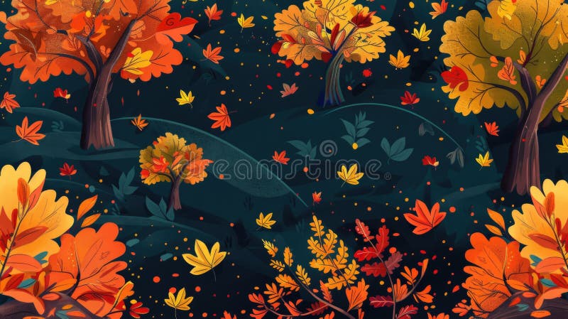 Seamless Pattern Autumn Tree Background with Multicolour Leaves Falling ...