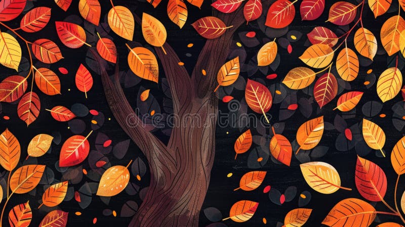 Seamless Pattern Autumn Tree Background with Multicolour Leaves Falling ...