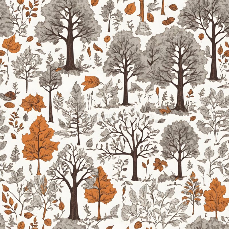 Seamless Pattern with Autumn Trees and Leaves Stock Illustration ...