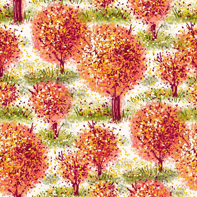 Seamless Pattern with Autumn Trees Stock Photo - Image of nature ...